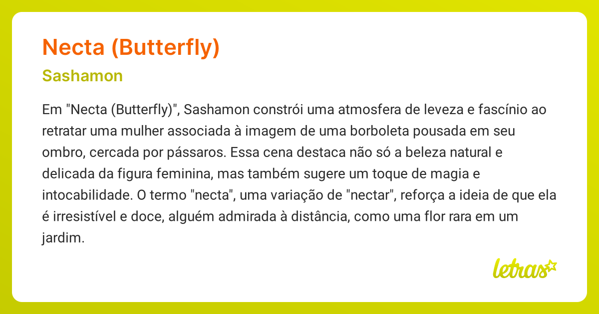 Significado da música NECTA (BUTTERFLY) (Sashamon) - LETRAS.MUS.BR