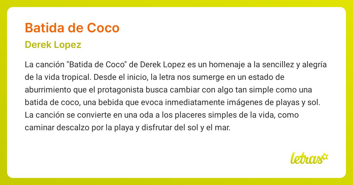 Significado de la canción BATIDA DE COCO (Derek Lopez) - LETRAS.COM