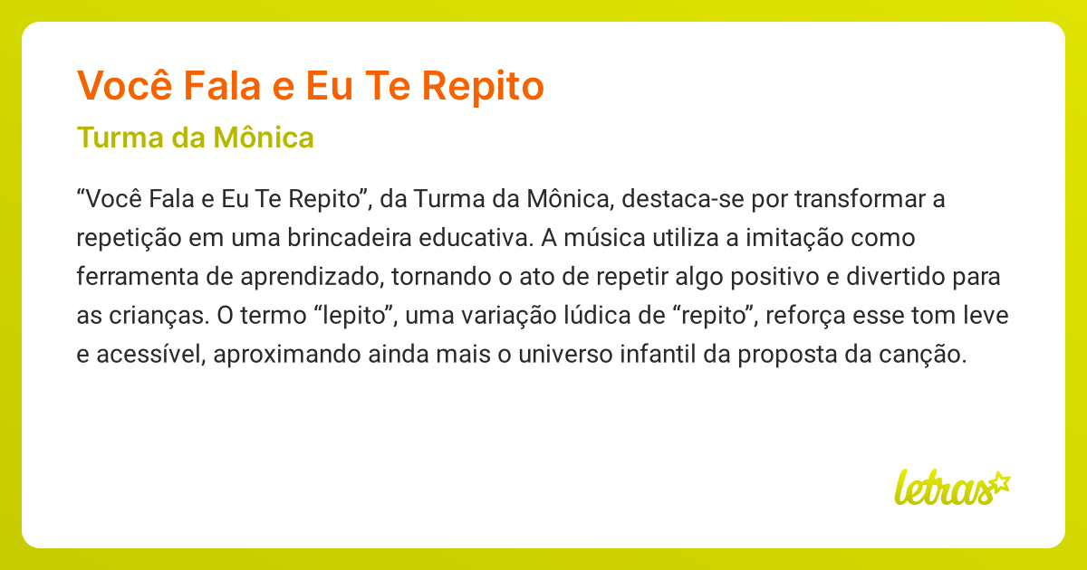 Significado da música VOCÊ FALA E EU TE REPITO (Turma da Mônica ...
