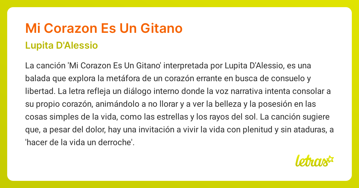 Significado de la canción MI CORAZON ES UN GITANO (Lupita D'Alessio ...