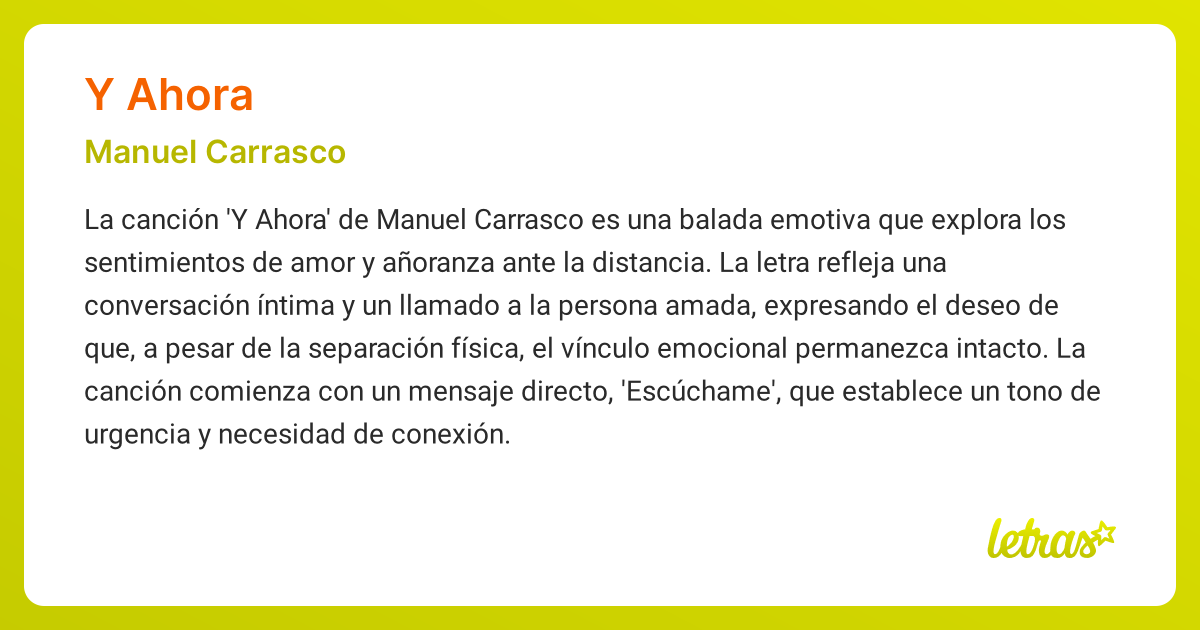 Significado de la canción Y AHORA (Manuel Carrasco) - LETRAS.COM