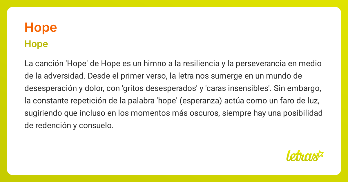 Significado de la canción HOPE (Hope) - LETRAS.COM