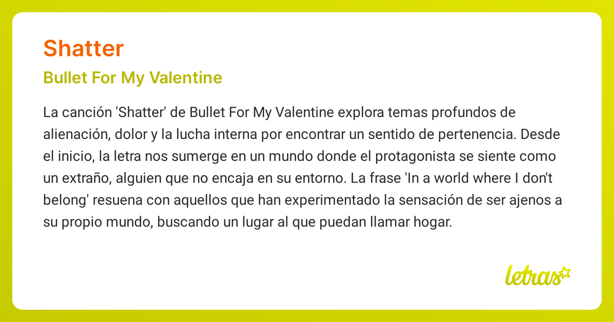 Significado de la canción SHATTER (Bullet For My Valentine) - LETRAS.COM