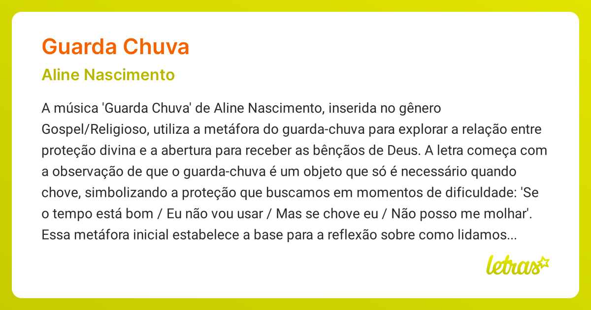 Significado da música GUARDA CHUVA (Aline Nascimento) - LETRAS.MUS.BR