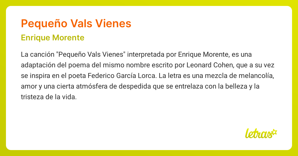 Significado de la canción PEQUEÑO VALS VIENES (Enrique Morente ...