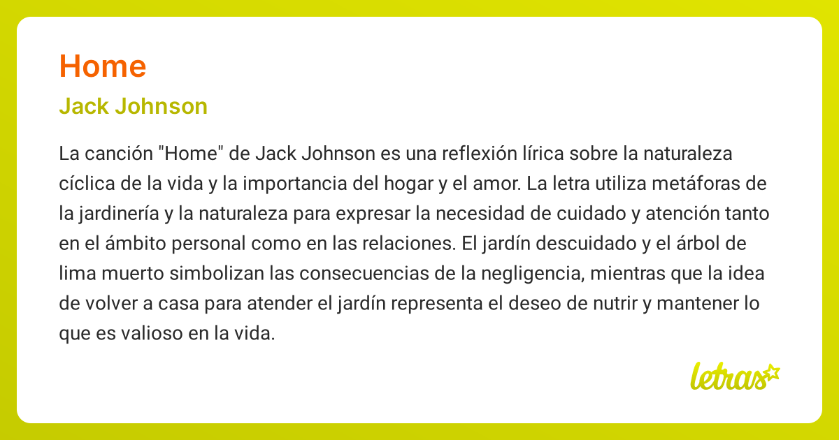 Significado de la canción HOME (Jack Johnson) - LETRAS.COM