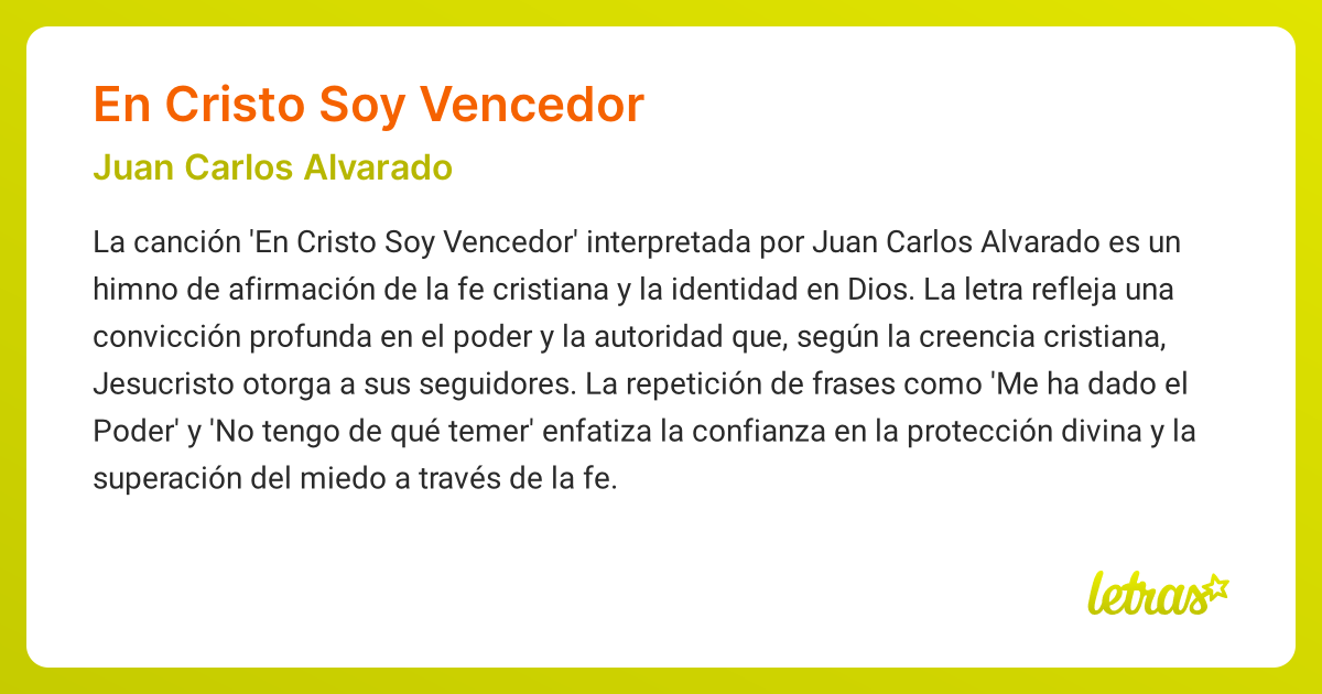 Significado de la canción EN CRISTO SOY VENCEDOR (Juan Carlos Alvarado ...