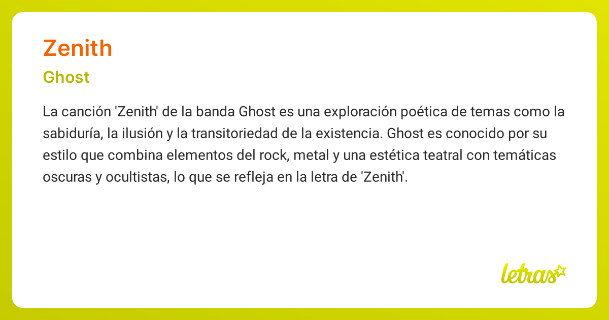 Significado de la canción ZENITH (Ghost) - LETRAS.COM