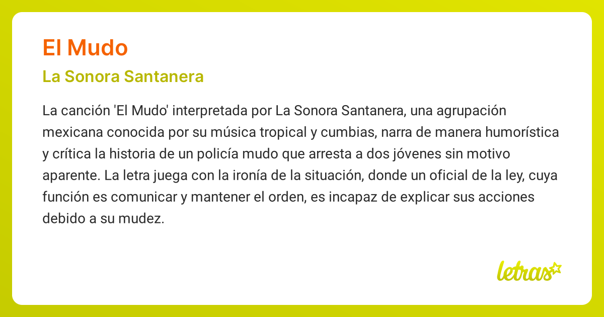 Significado de la canción EL MUDO (La Sonora Santanera) - LETRAS.COM