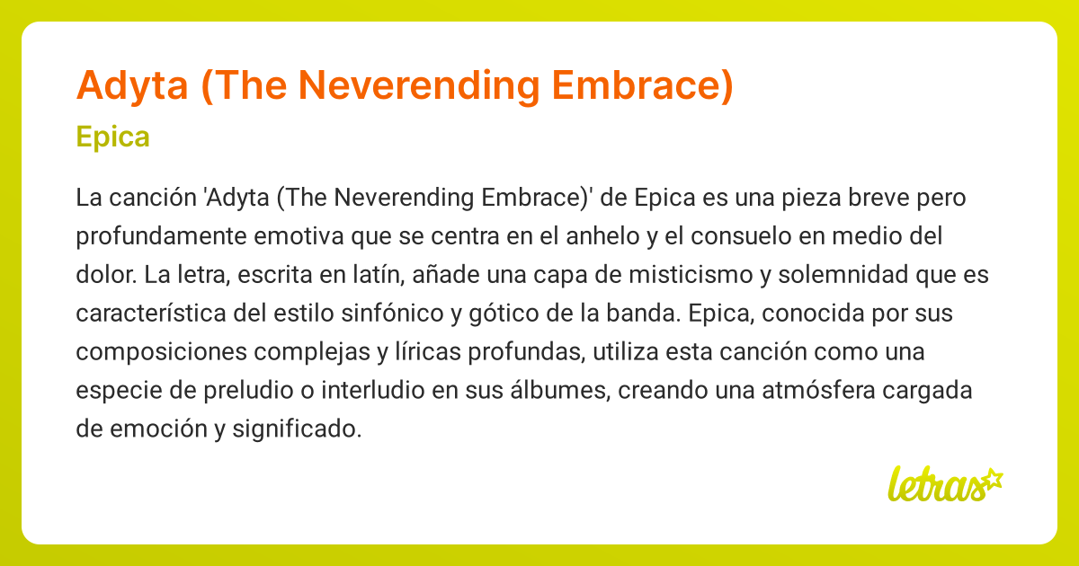 Significado de la canción Adyta (The Neverending Embrace) (Epica ...