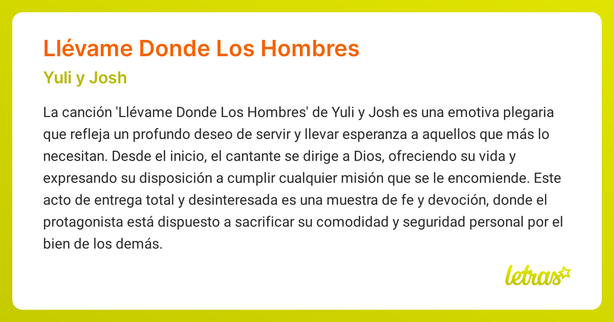Significado de la canción LLÉVAME DONDE LOS HOMBRES (Yuli y Josh ...