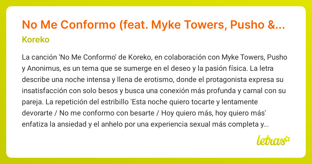 Significado de la canción No Me Conformo (feat. Myke Towers, Pusho ...