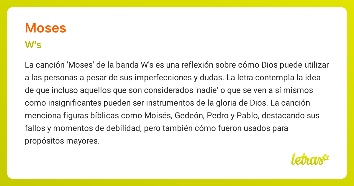 Significado de la canción MOSES (W's) - LETRAS.COM