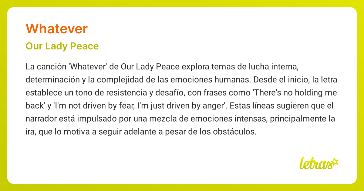 Significado de la canción WHATEVER (Our Lady Peace) - LETRAS.COM