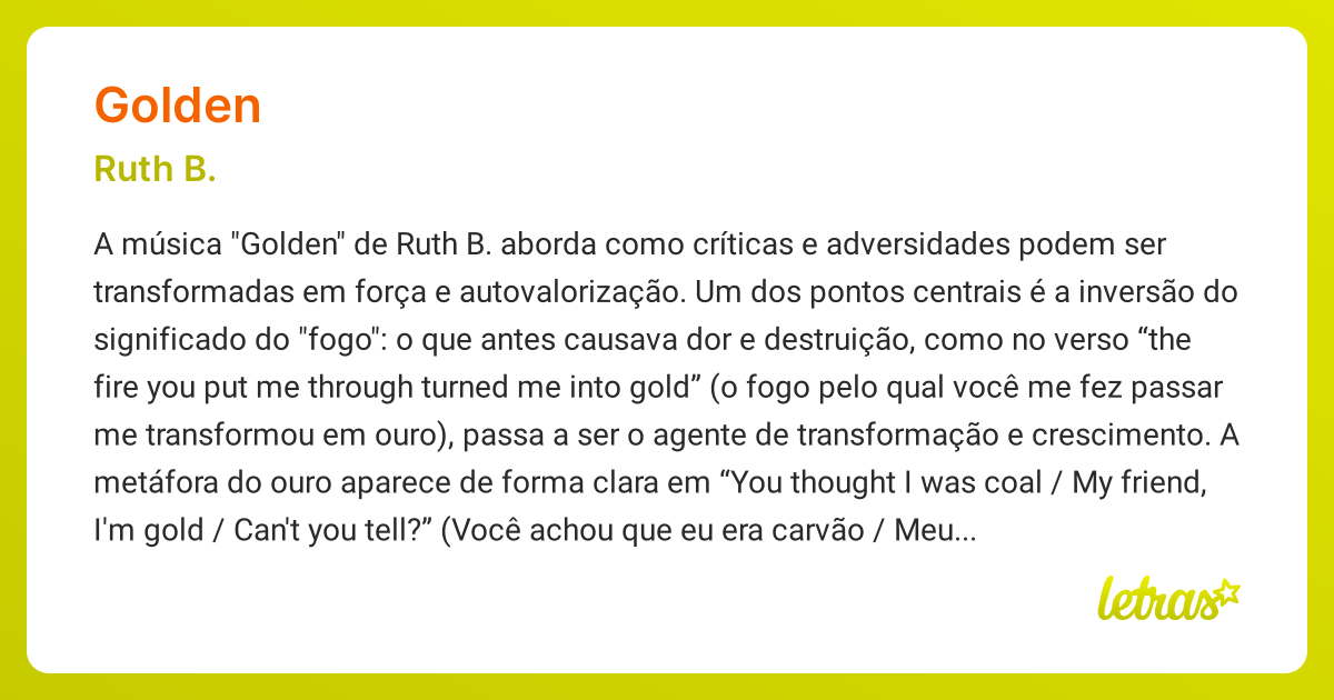Significado da música GOLDEN (Ruth B.) - LETRAS.MUS.BR