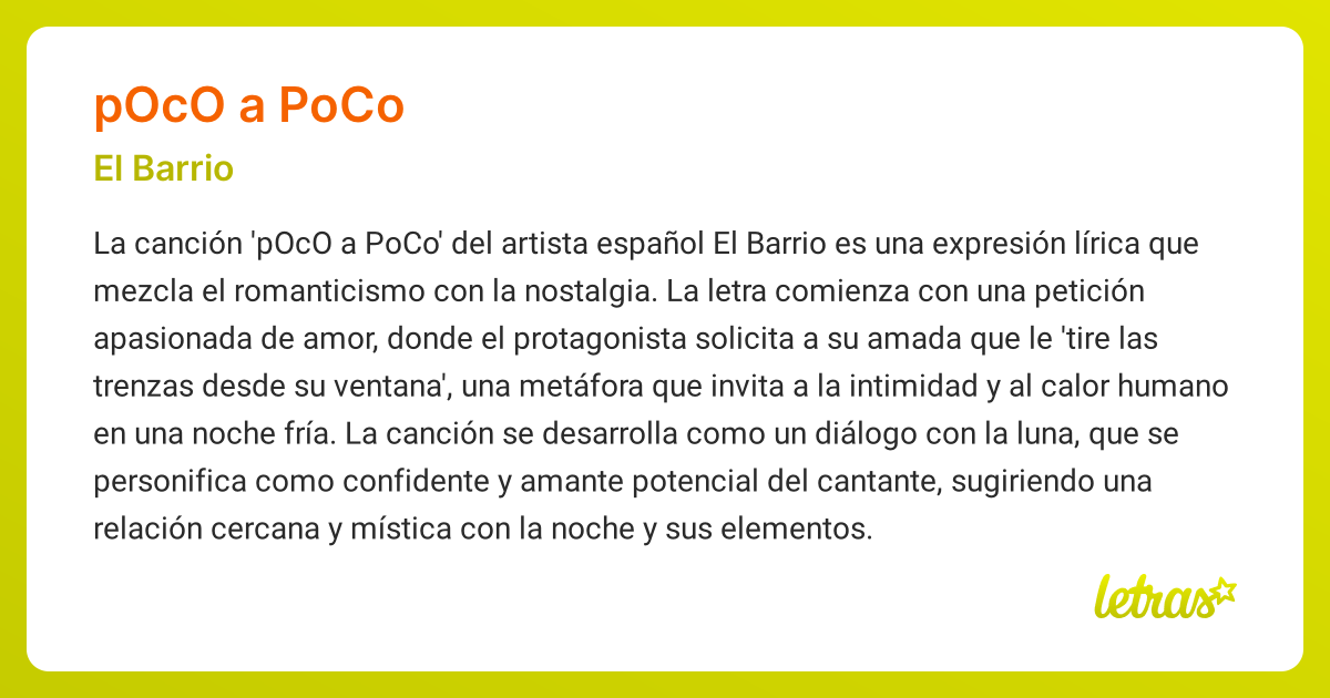 Significado de la canción POCO A POCO (El Barrio) - LETRAS.COM