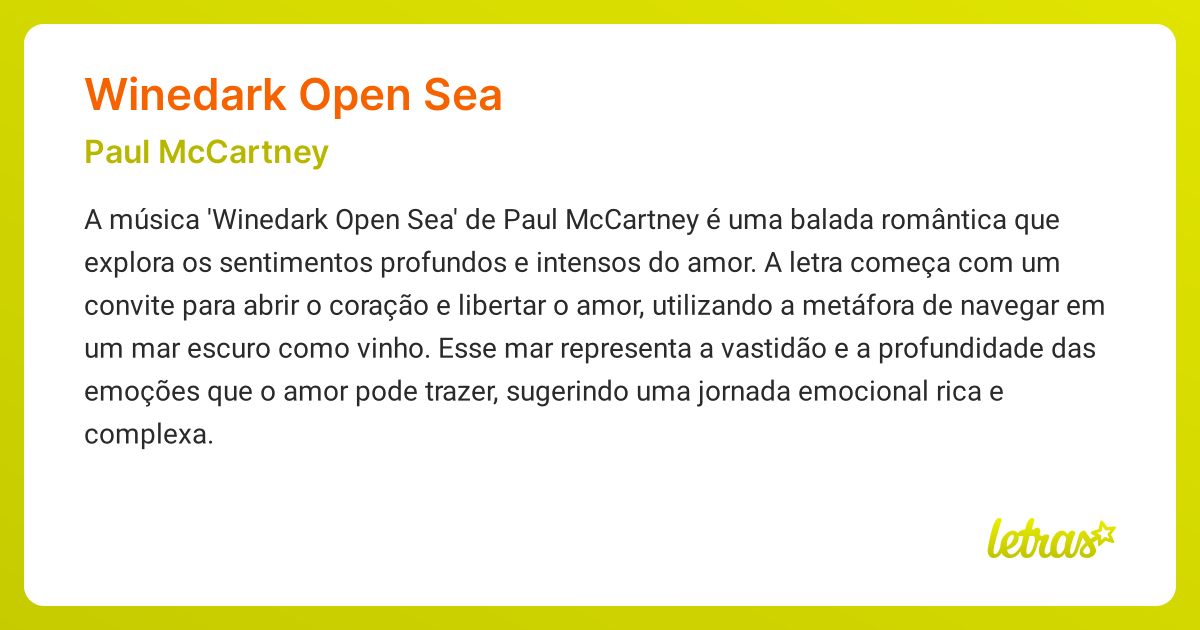 Significado da música WINEDARK OPEN SEA (Paul McCartney) - LETRAS.MUS.BR