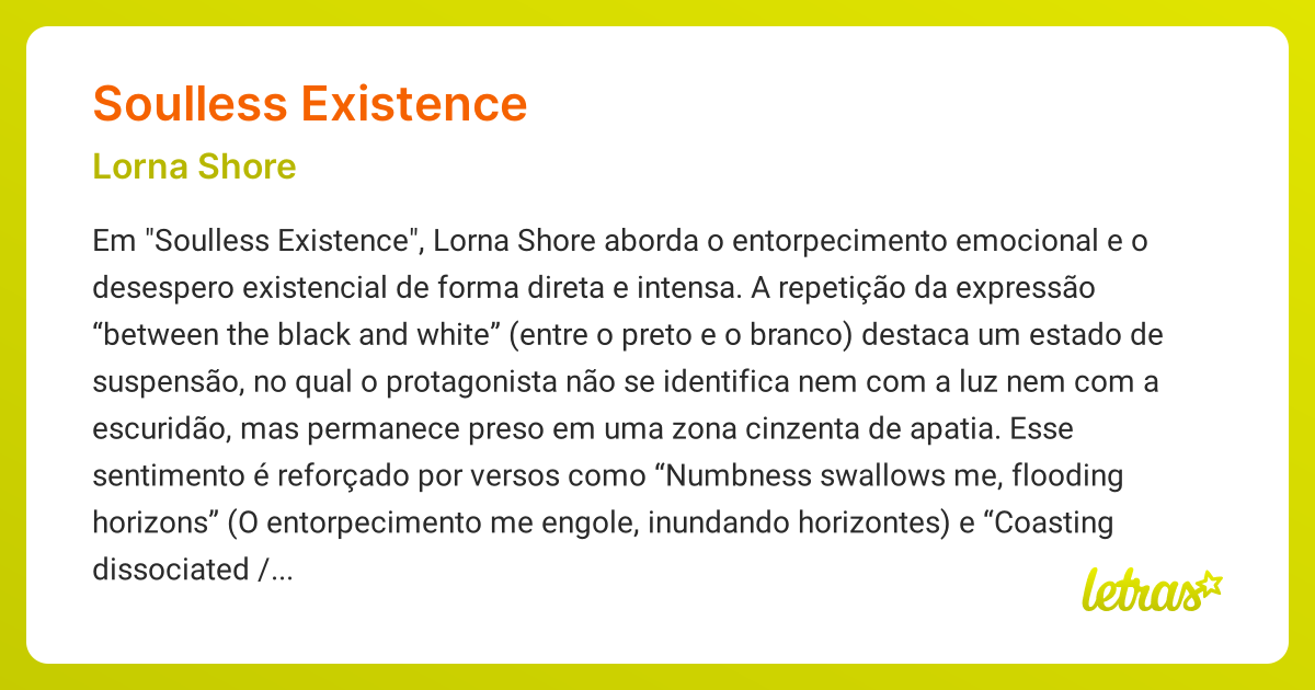 Significado da música SOULLESS EXISTENCE (Lorna Shore) - LETRAS.MUS.BR