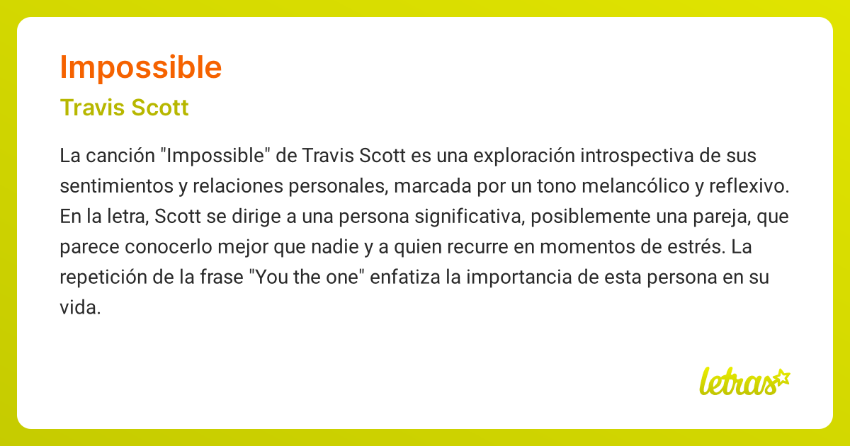 Significado de la canción IMPOSSIBLE (Travis Scott) - LETRAS.COM