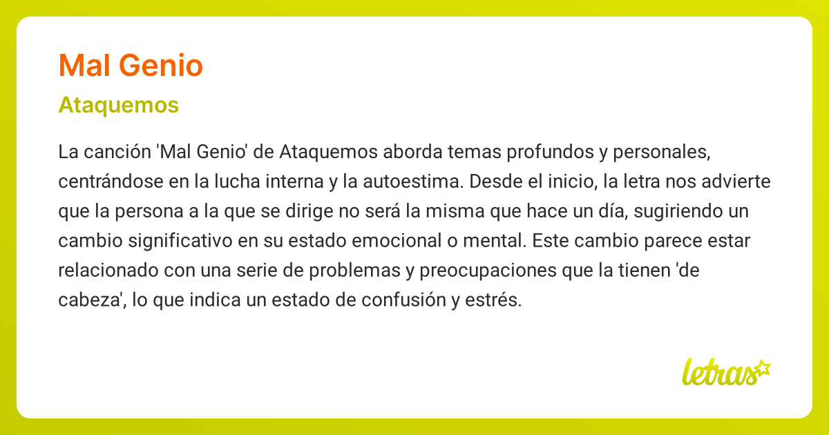 Significado de la canción MAL GENIO (Ataquemos) - LETRAS.COM
