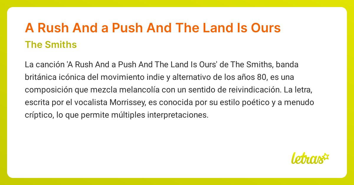 Significado de la canción A Rush And a Push And The Land Is Ours (The ...