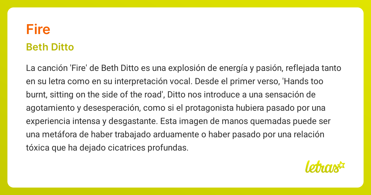 Significado de la canción FIRE (Beth Ditto) - LETRAS.COM
