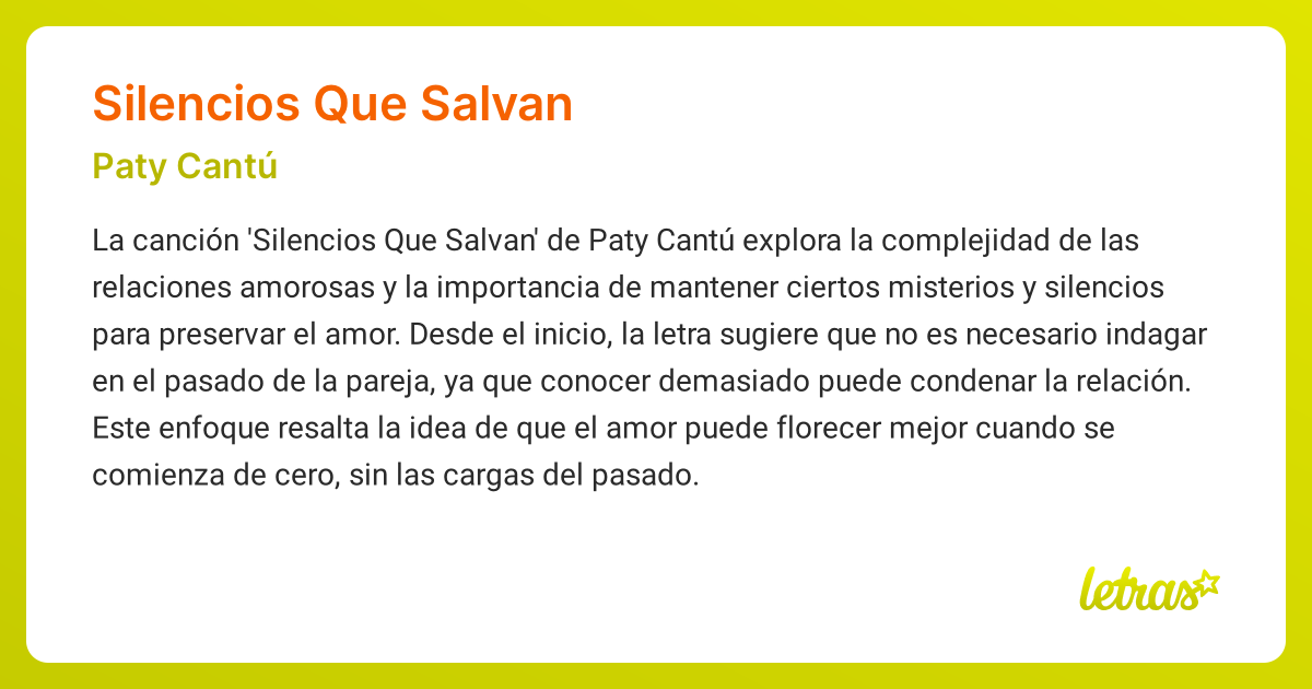Significado de la canción SILENCIOS QUE SALVAN (Paty Cantú) - LETRAS.COM