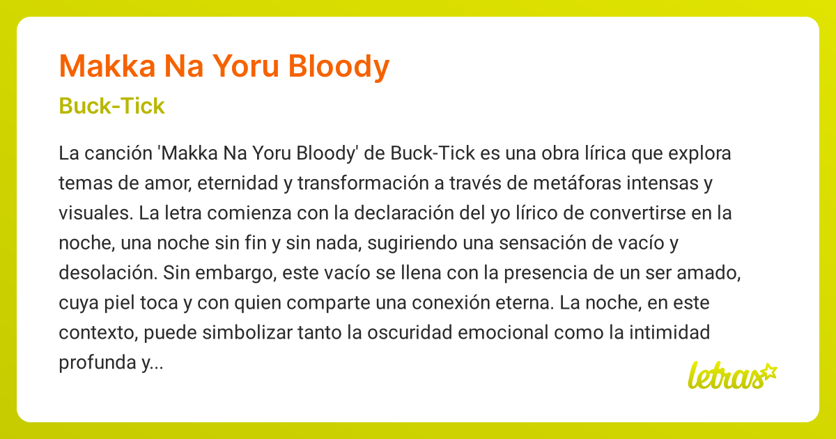 Significado de la canción MAKKA NA YORU BLOODY (Buck-Tick) - LETRAS.COM