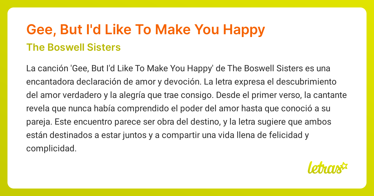 Significado de la canción Gee, But I'd Like To Make You Happy (The ...