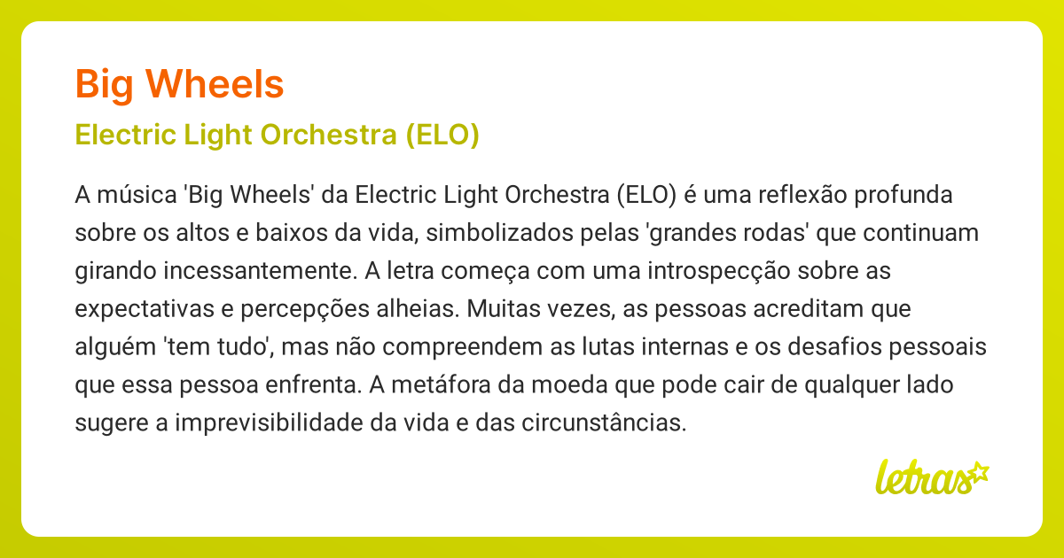 Significado da música BIG WHEELS (Electric Light Orchestra (ELO ...