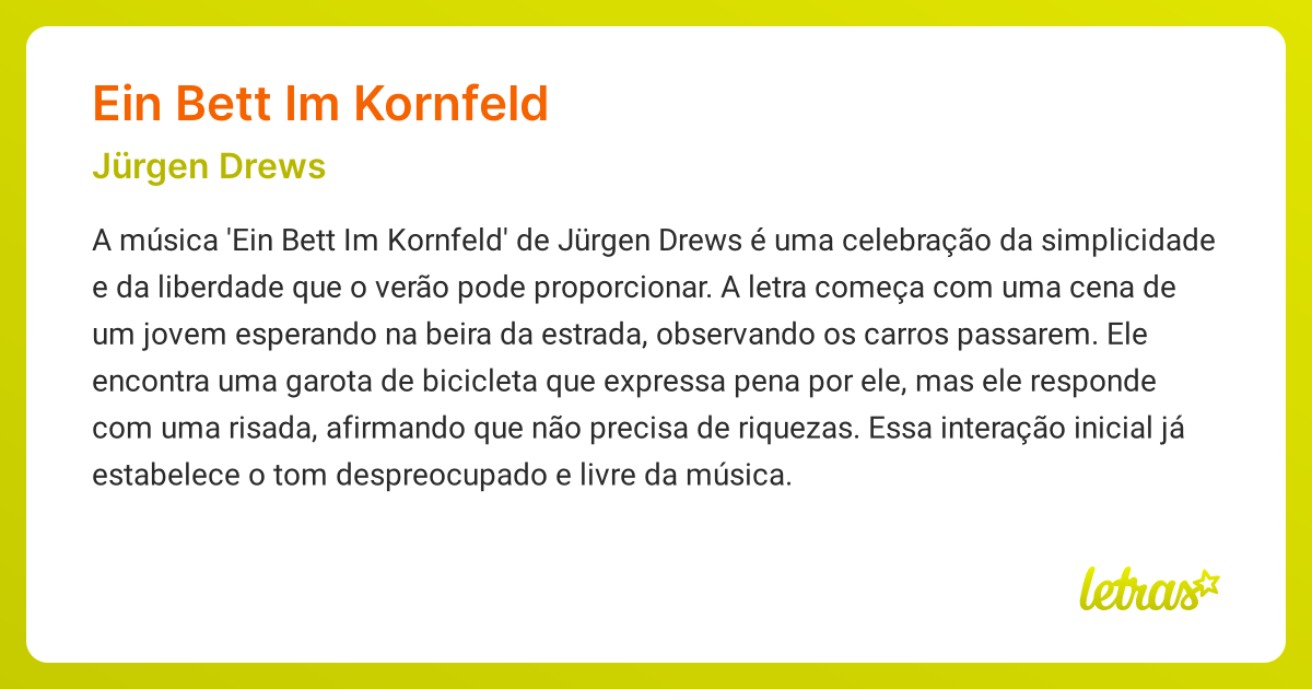Significado da música EIN BETT IM KORNFELD (Jürgen Drews) - LETRAS.MUS.BR