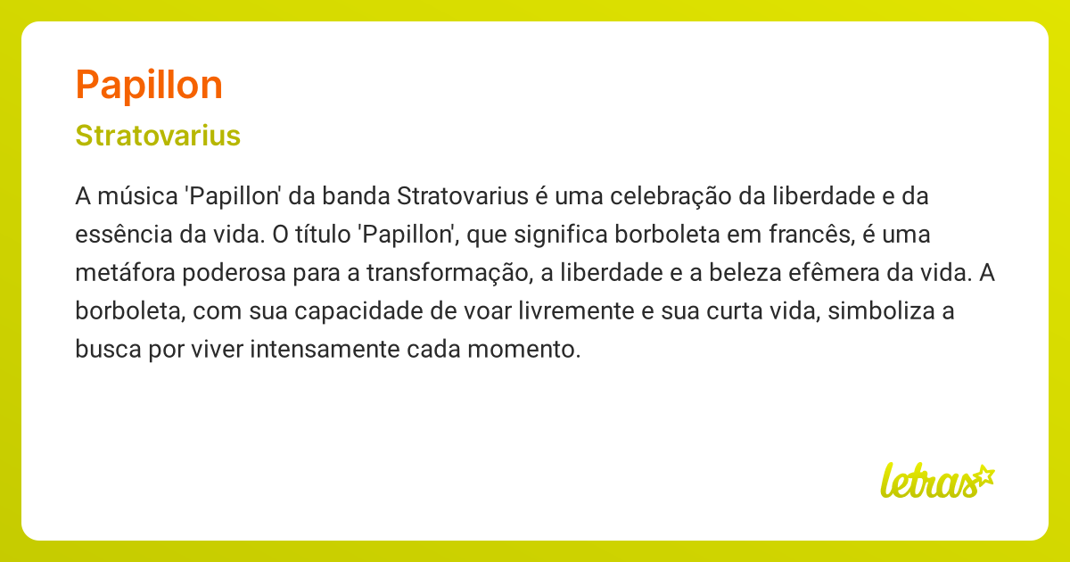 Significado da música PAPILLON (Stratovarius) - LETRAS.MUS.BR