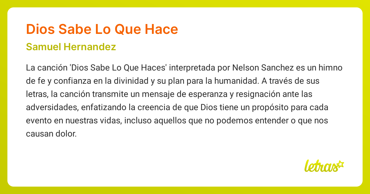 Significado de la canción DIOS SABE LO QUE HACE (Samuel Hernandez ...