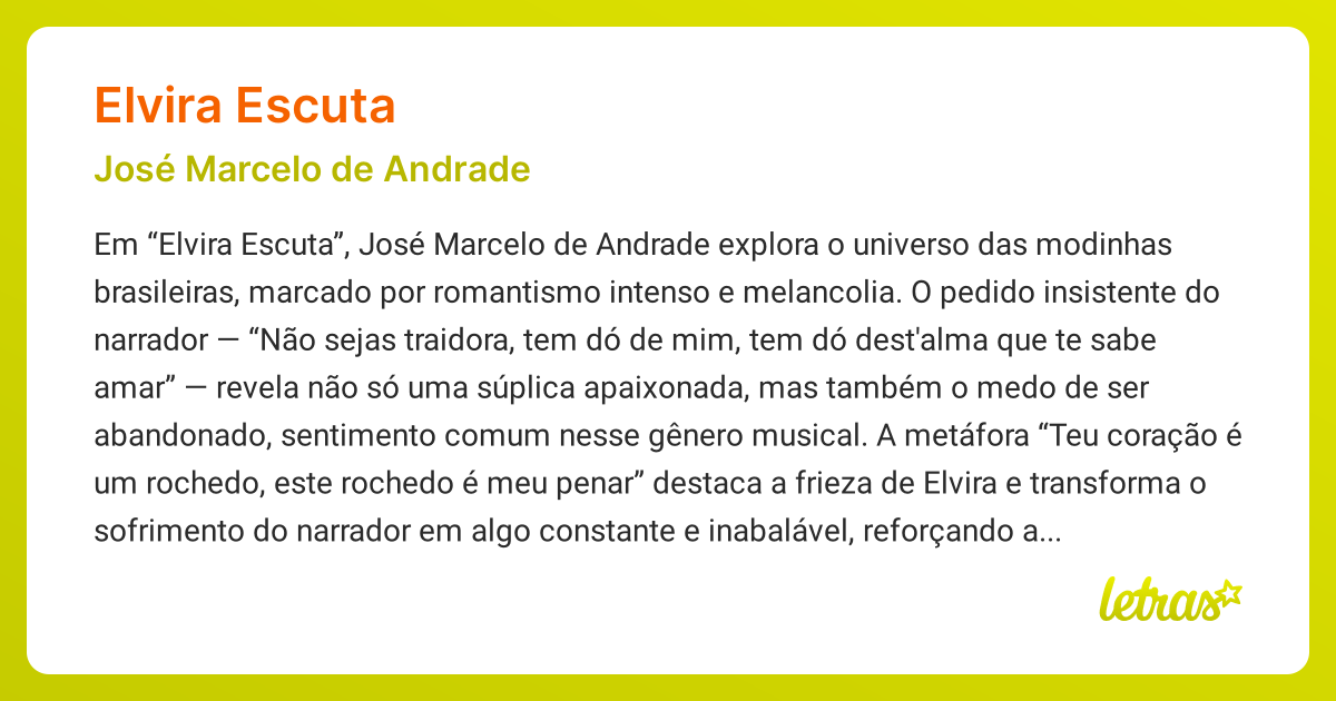 Significado da música ELVIRA ESCUTA (José Marcelo de Andrade) - LETRAS ...