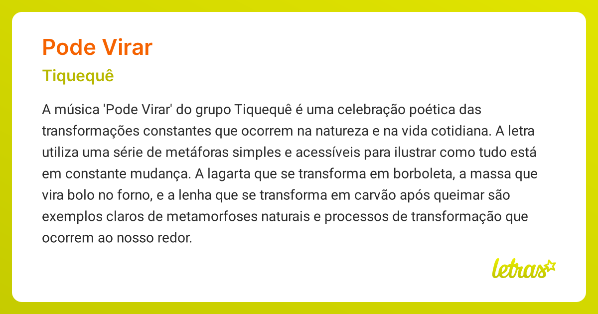 Significado da música PODE VIRAR (Tiquequê) - LETRAS.MUS.BR