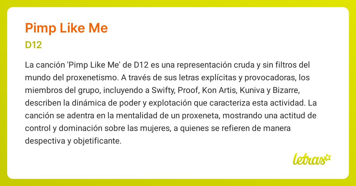 Significado de la canción PIMP LIKE ME (D12) - LETRAS.COM