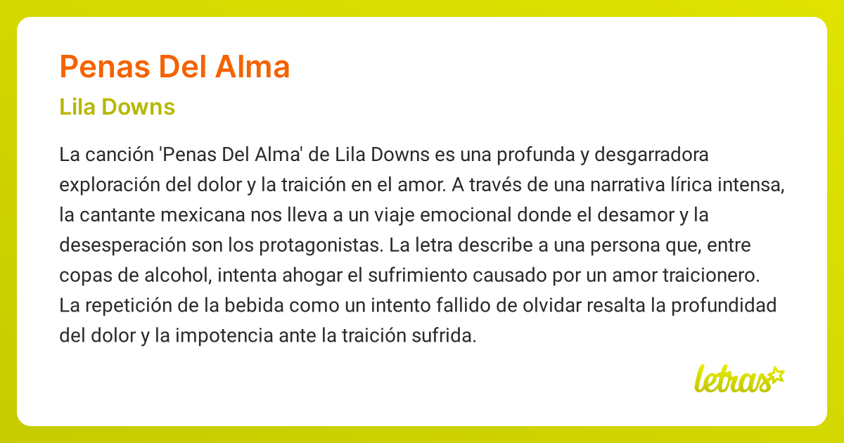 Significado de la canción PENAS DEL ALMA (Lila Downs) - LETRAS.COM