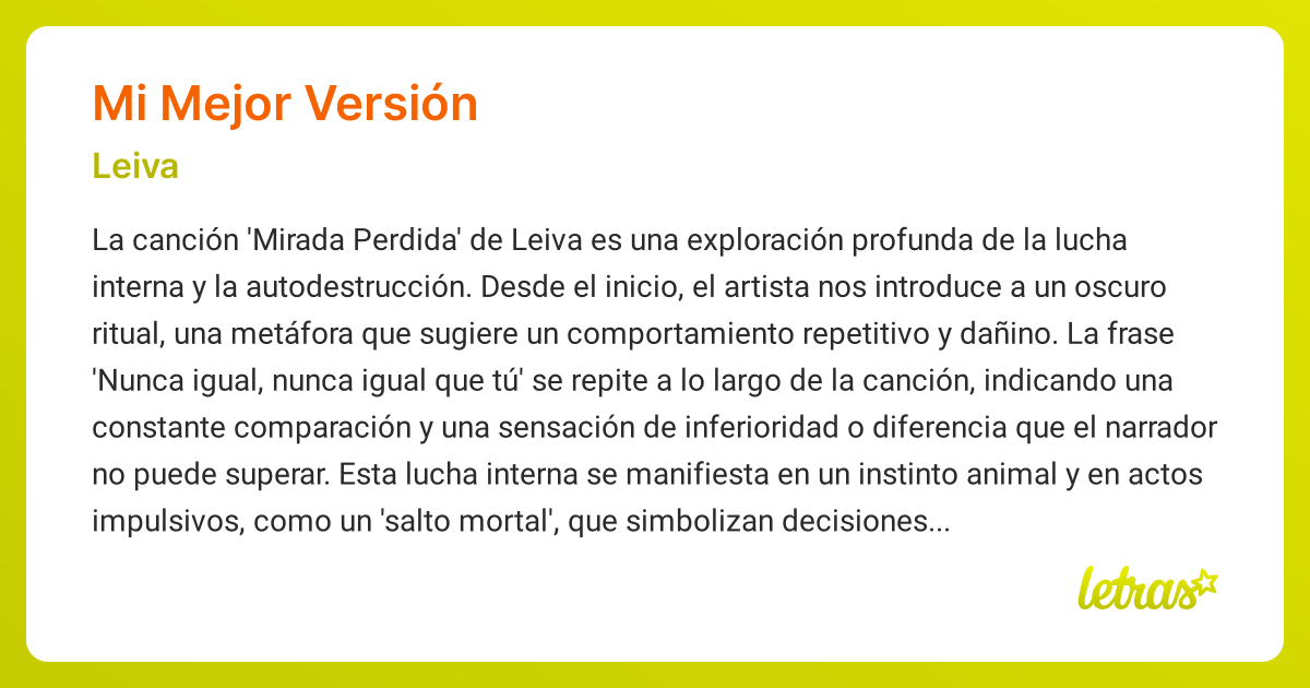 Significado de la canción MI MEJOR VERSIÓN (Leiva) - LETRAS.COM