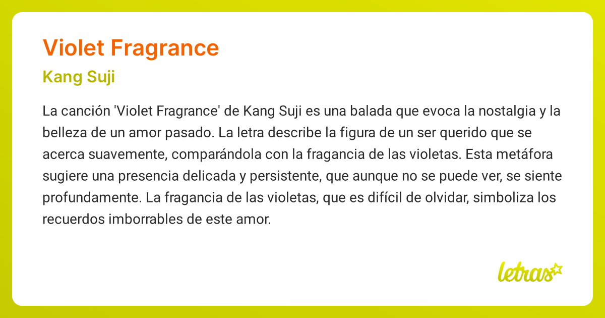 Significado de la canción VIOLET FRAGRANCE (Kang Suji) - LETRAS.COM