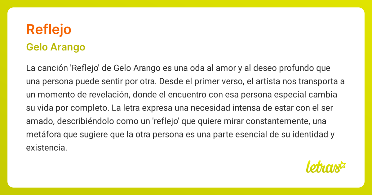 Significado de la canción REFLEJO (Gelo Arango) - LETRAS.COM