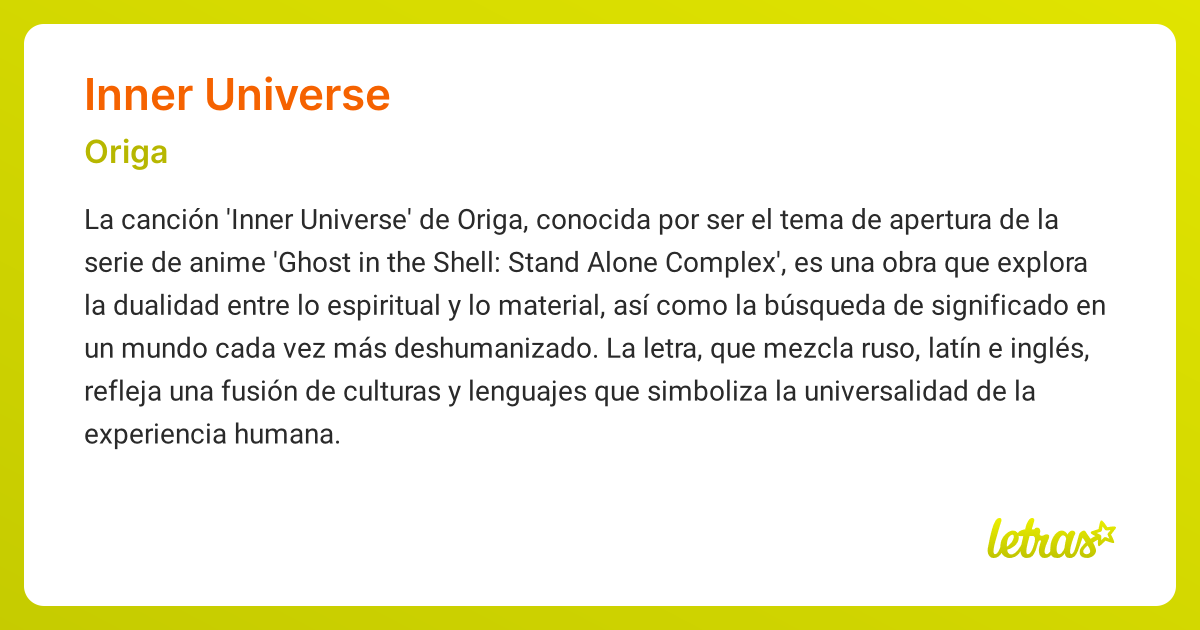Significado de la canción INNER UNIVERSE (Origa) - LETRAS.COM