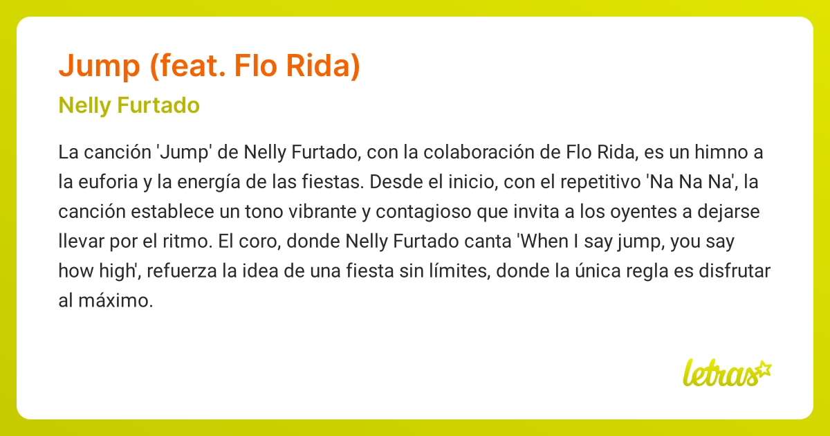 Significado de la canción JUMP (FEAT. FLO RIDA) (Nelly Furtado ...