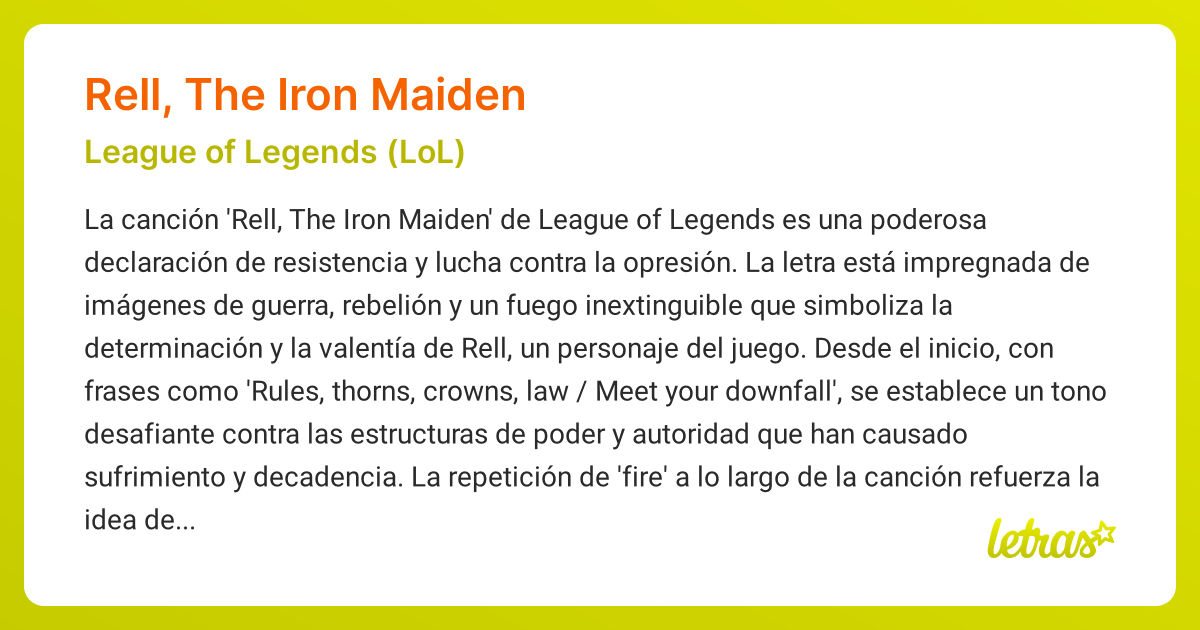 Significado de la canción RELL, THE IRON MAIDEN (League of Legends (LoL ...