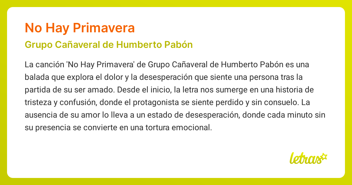 Significado de la canción NO HAY PRIMAVERA (Grupo Cañaveral de Humberto ...