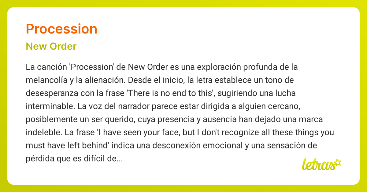 Significado de la canción PROCESSION (New Order) - LETRAS.COM