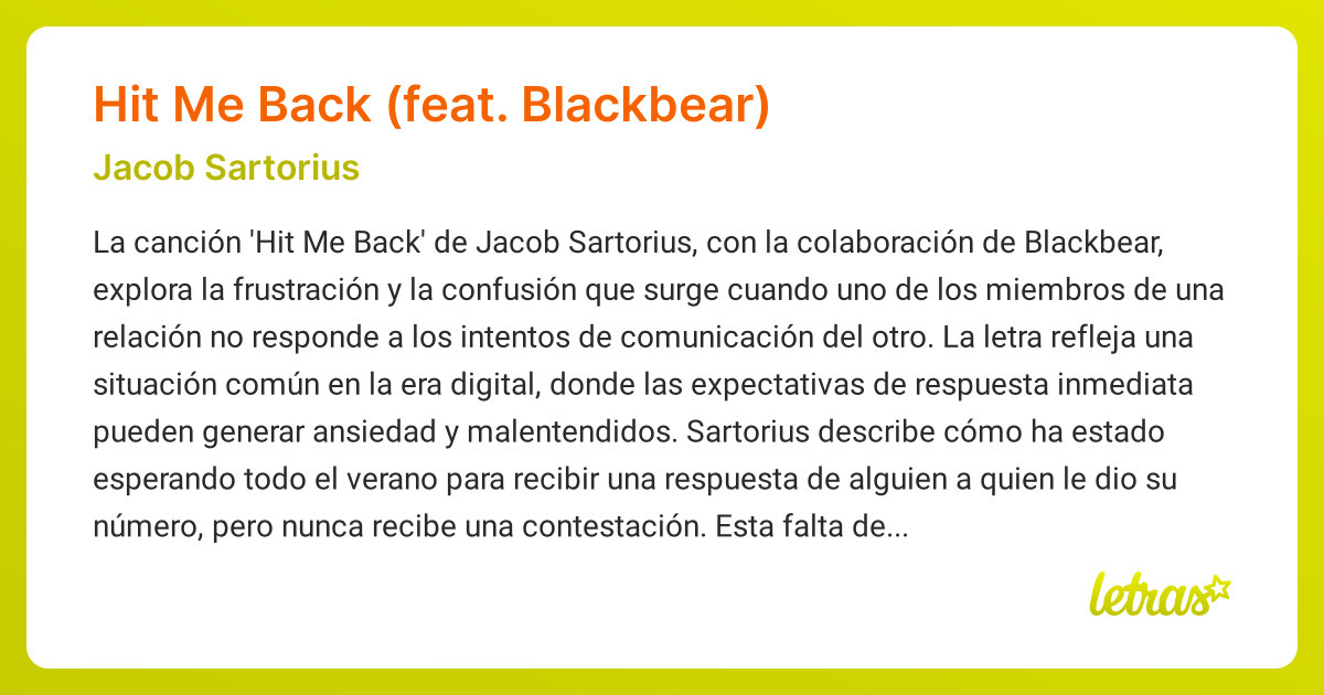 Significado de la canción HIT ME BACK (FEAT. BLACKBEAR) (Jacob ...