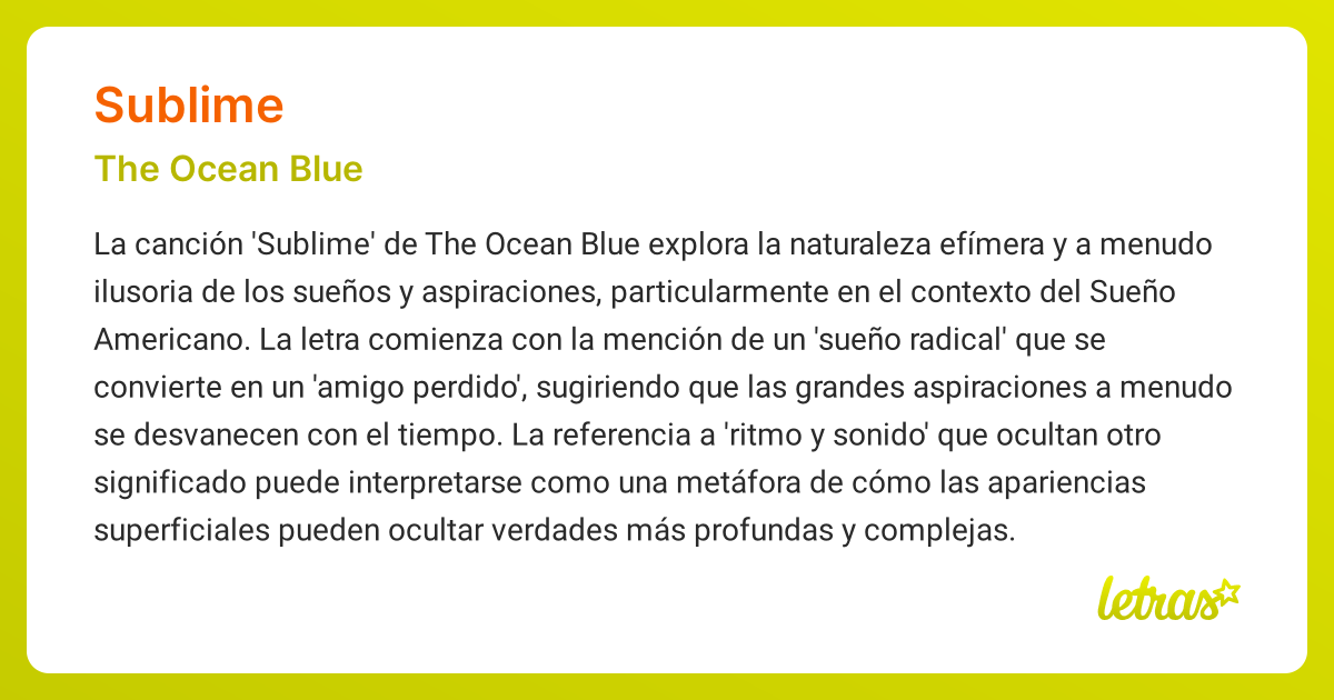 Significado de la canción SUBLIME (The Ocean Blue) - LETRAS.COM