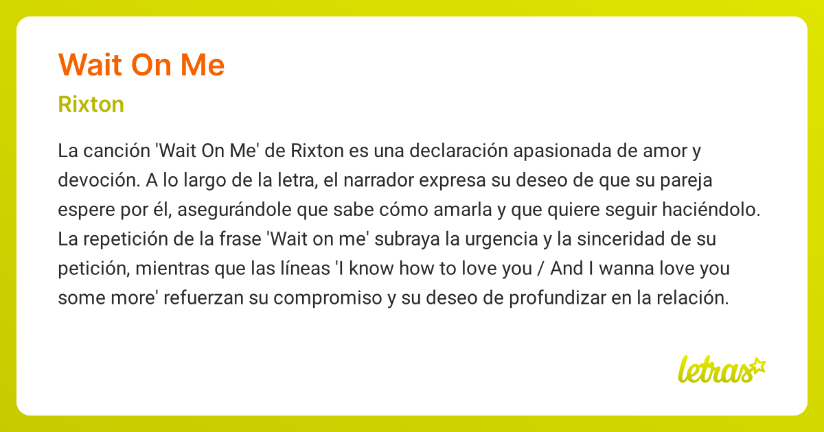 Significado de la canción WAIT ON ME (Rixton) - LETRAS.COM