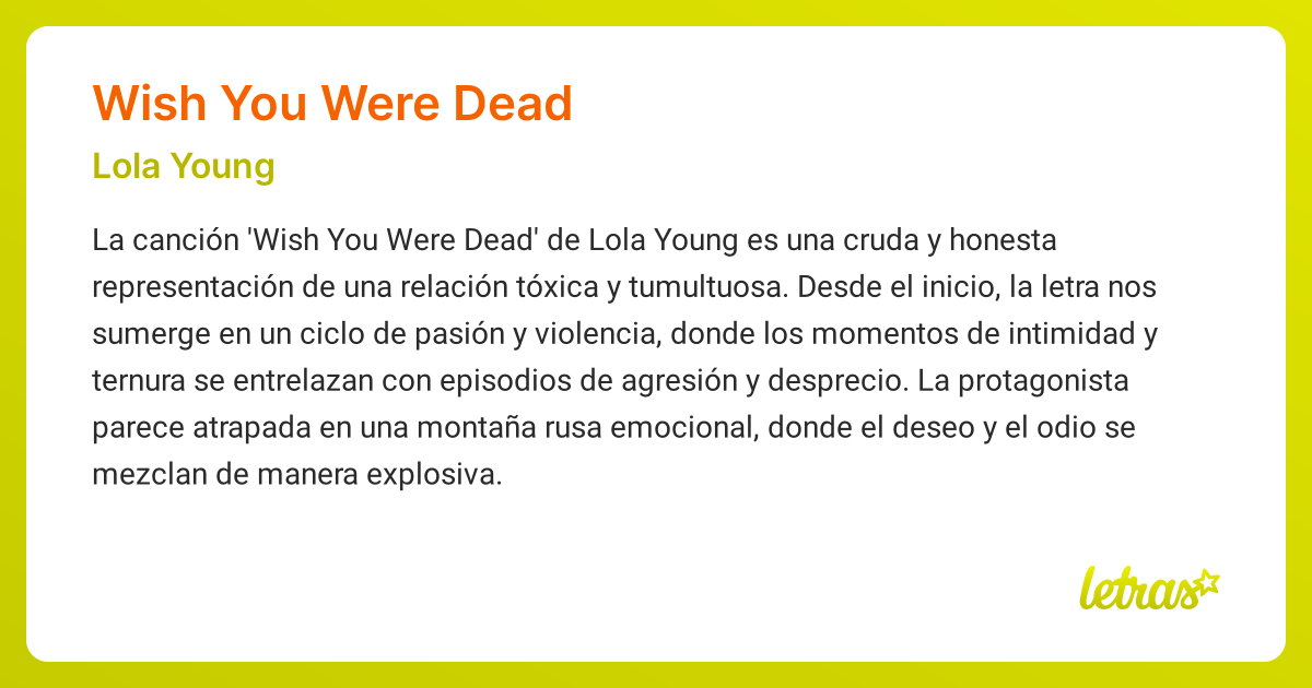 Significado de la canción WISH YOU WERE DEAD (Lola Young) - LETRAS.COM