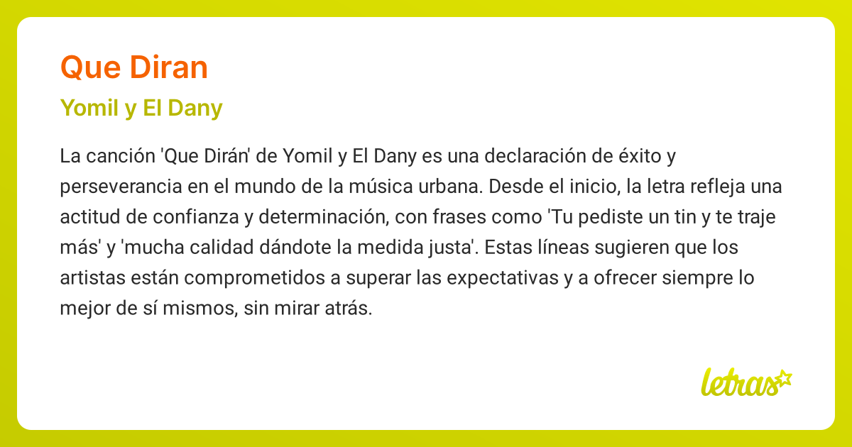 Significado de la canción QUE DIRAN (Yomil y El Dany) - LETRAS.COM